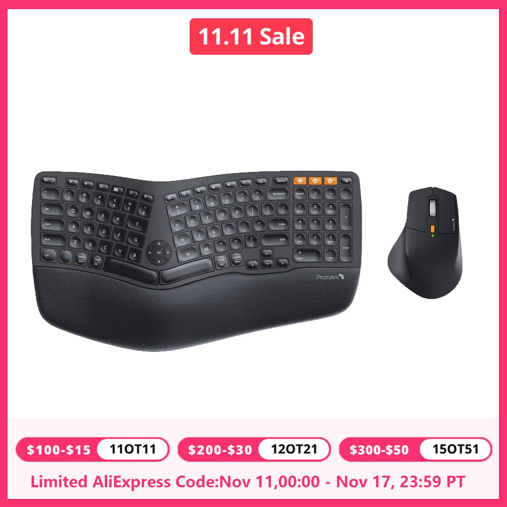 Protoarc-EKM01-Split-Ergonomic-Wireless-Keyboard-Mouse-Combo-with-Palm-Rest-Rechargeable-Mice ...