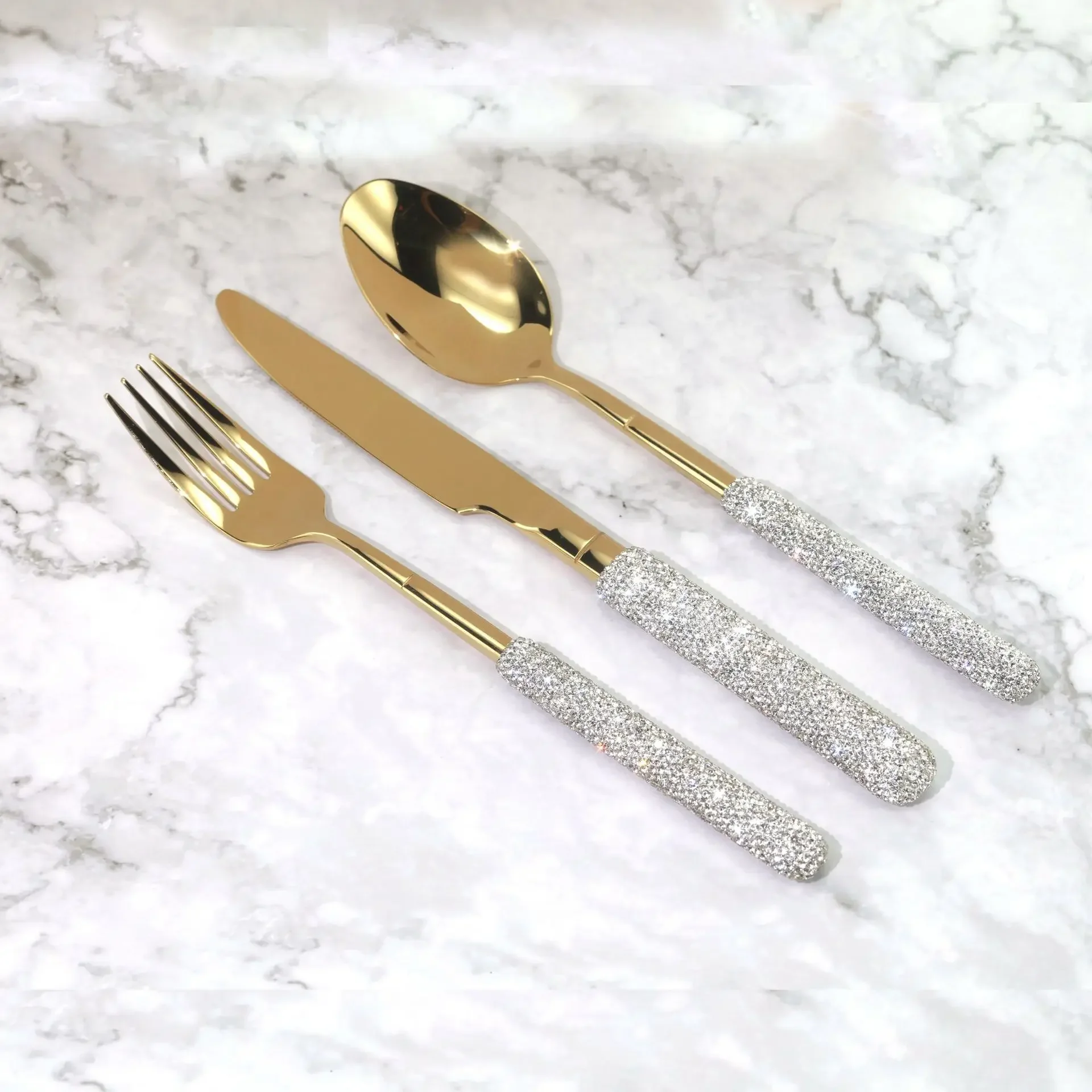 Luxury-Spoon-Fork-Knife-Set-with-Bling-Sparkling-Diamond-304-Stainless ...