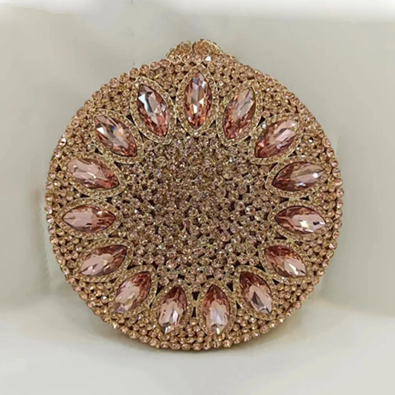Round-Champagne-Evening-Bag-Rhinestone-Diamond-Wedding-Purse-Bridal ...
