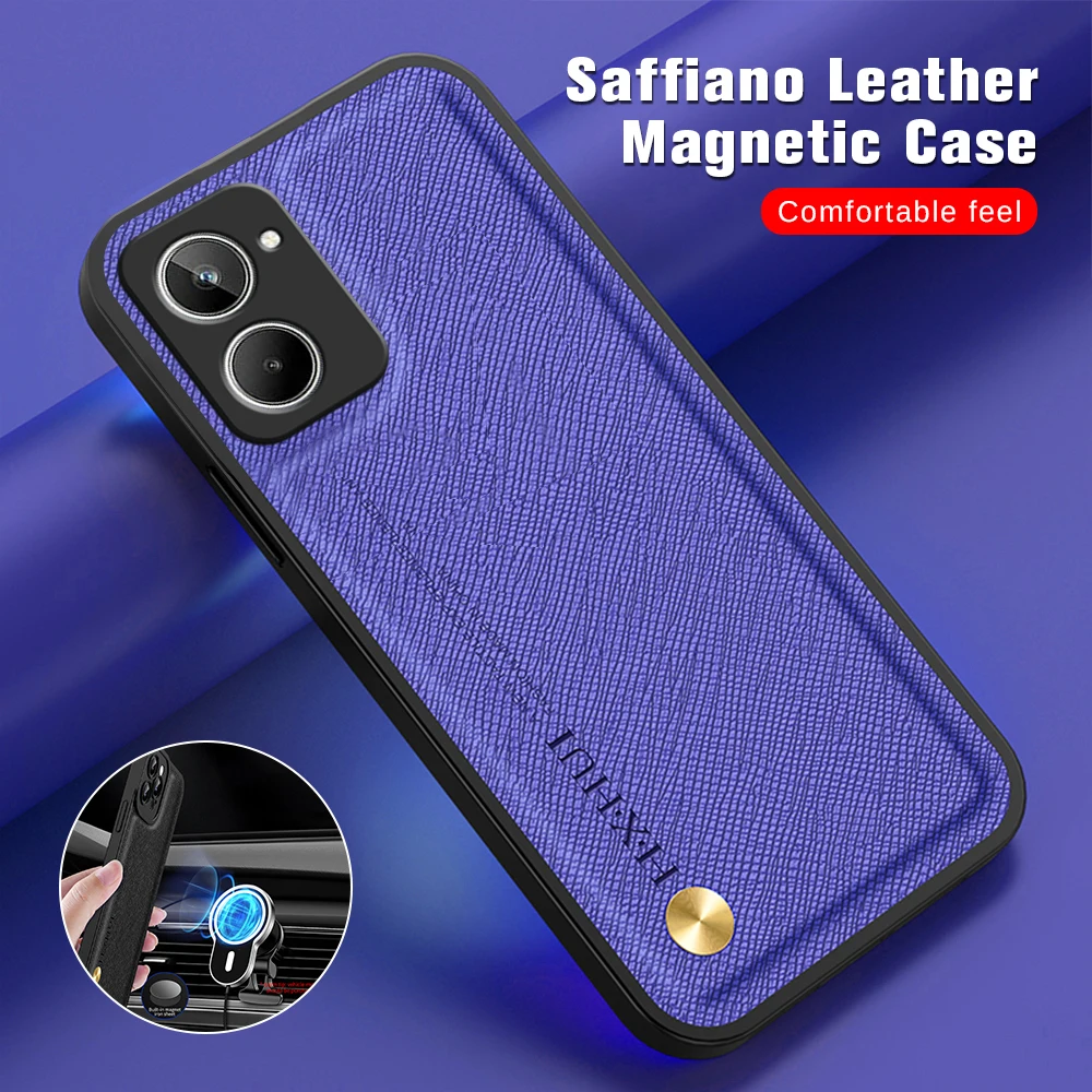 For-Realme-10-4G-Case-Cross-Grain-Leather-Magnetic-Coque-Realme10-Cover ...