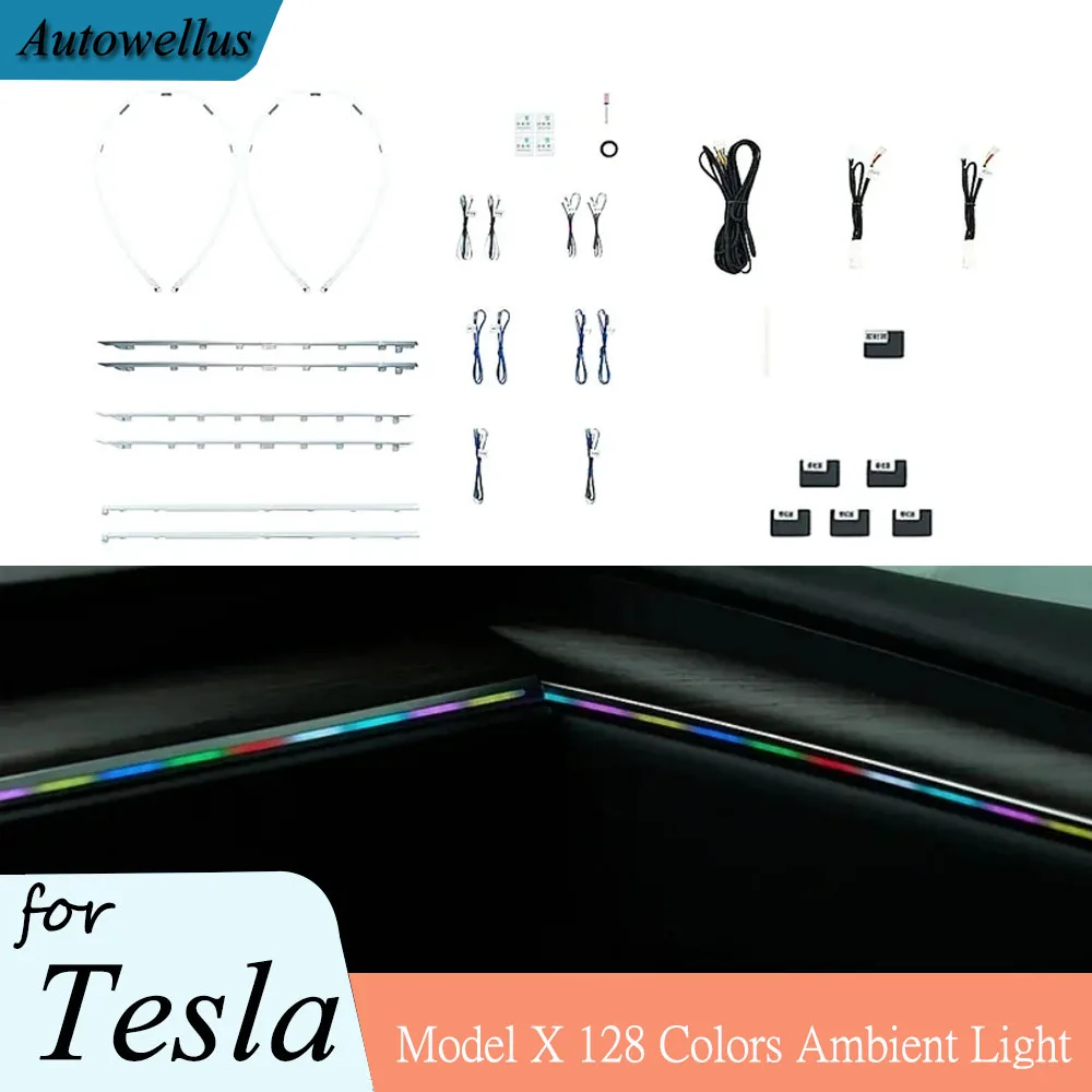 For-Tesla-Model-X-128-Colors-LED-Ambient-Lamp-Laser-engraving-Bluetooth ...