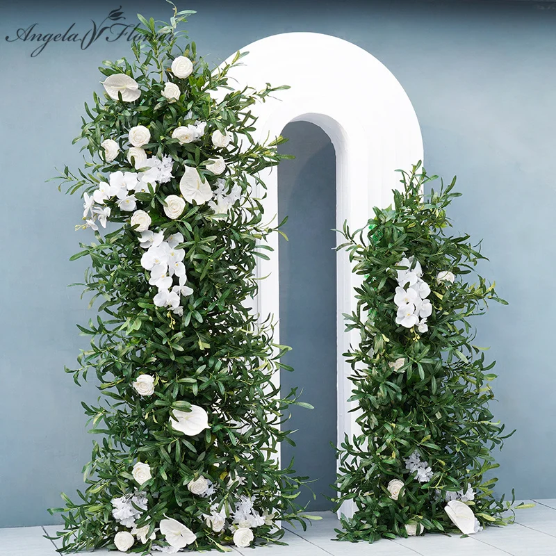 White-Rose-Orchid-Palm-Green-Leaves-Wedding-Backdrop-Arch-KT-Board ...