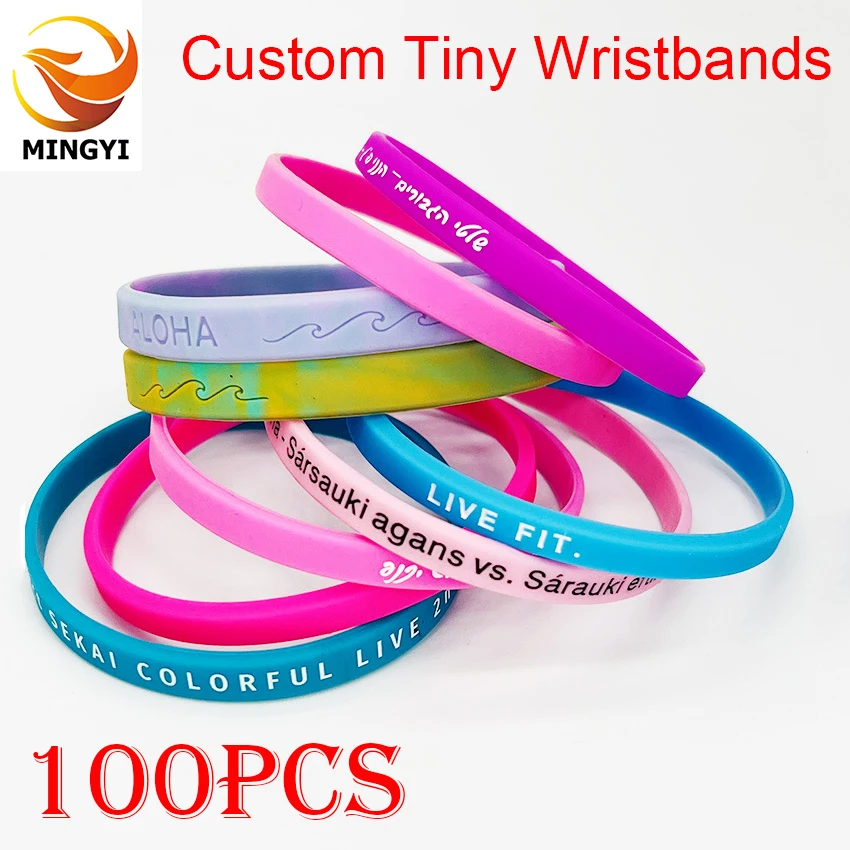100-PCS-Custom-Bracelet-8mm-5mm-Width-Tiny-Silicone-Wristband ...