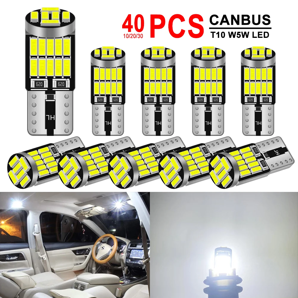 12v Automotive Bulb Chart 10 40 PCS CANBUS No Error T10 W5W LED Bulb