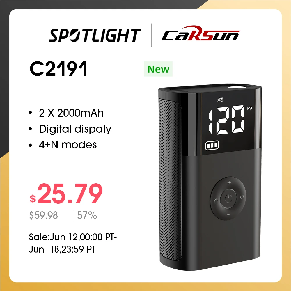 CARSUN Bomba Inflator Compressor Portátil Com Lâmpada LED Para Carro Motocicleta Bolas De Pneu ...