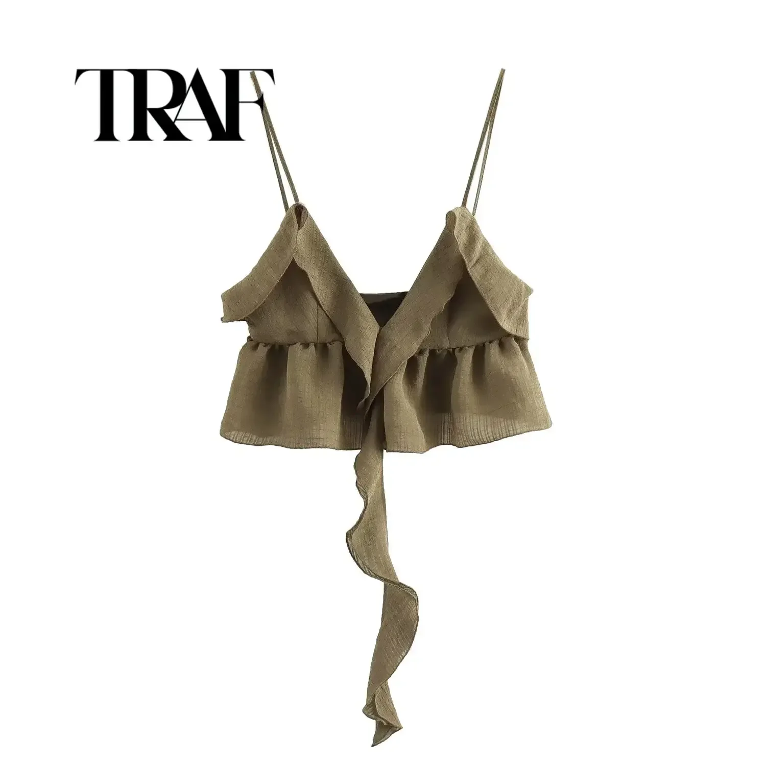 Camisola-sem-mangas-plissada-TRAF-para-mulheres-tops-de-sling-sem ...