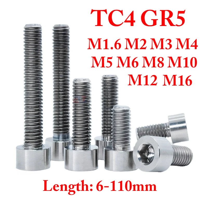 M1.6 M2 M3 M4 M5 M6 M8 M10 M12 M16 X 6-110mm TC4 GR5 Titanium Alloy Screws Cap Cup Head Hex ...