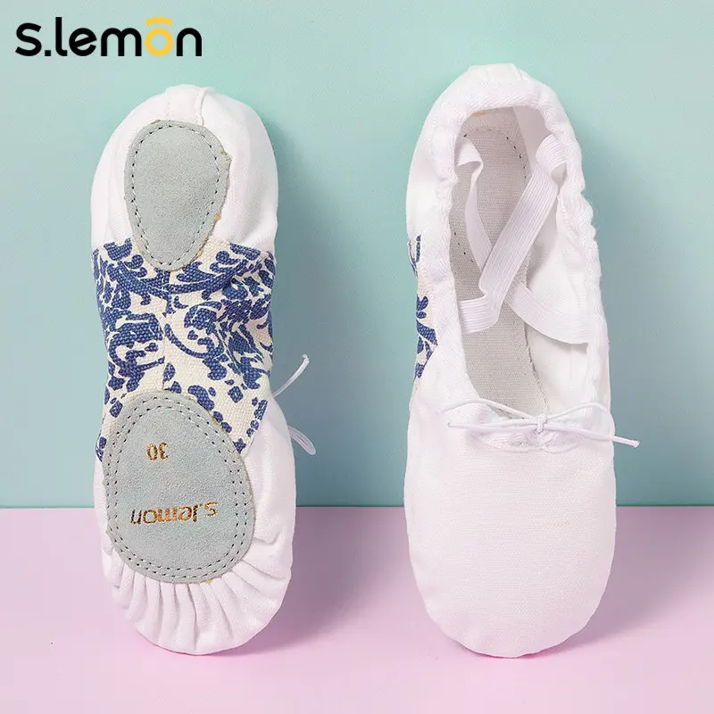 S.lemon Ballet Slippers Adult Women White Tie-On – Soft Sole Cat Paw ...