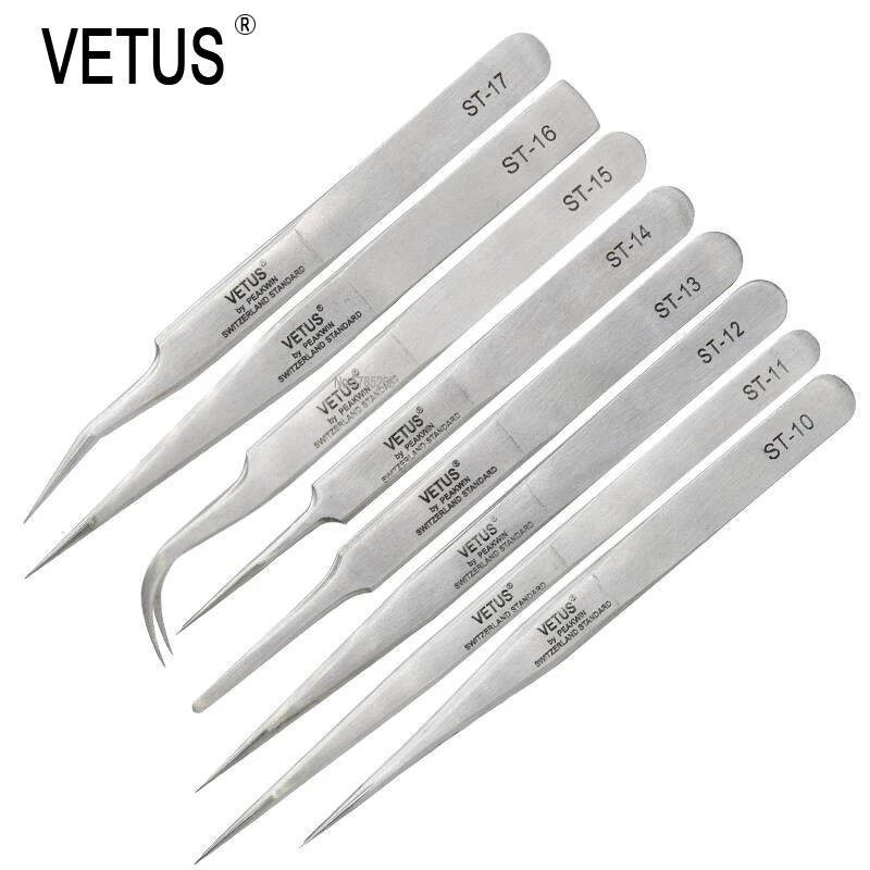 VETUS IPCS White ST 10-ST 17 Mink Eyelash Extension Tweezers Stainless ...