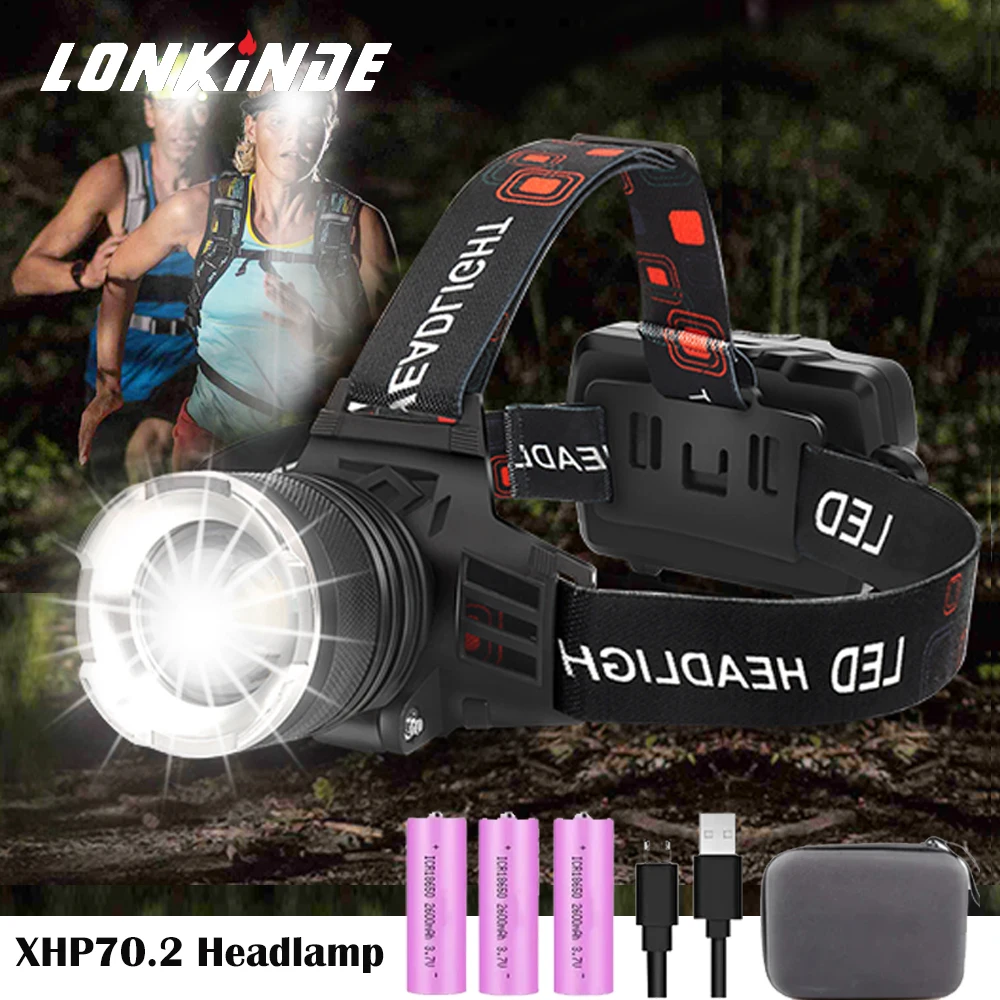 XHP70-2-XHP70-USB-Headlight-90000LM-Led-Headlamp-LED-Rechargeable-Head ...