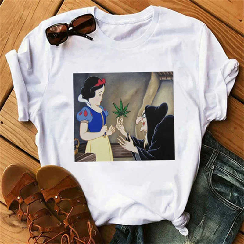 Spoof-Princess-Printed-Women-T-Shirt-Fashion-Cartoon-Print-White-Short ...