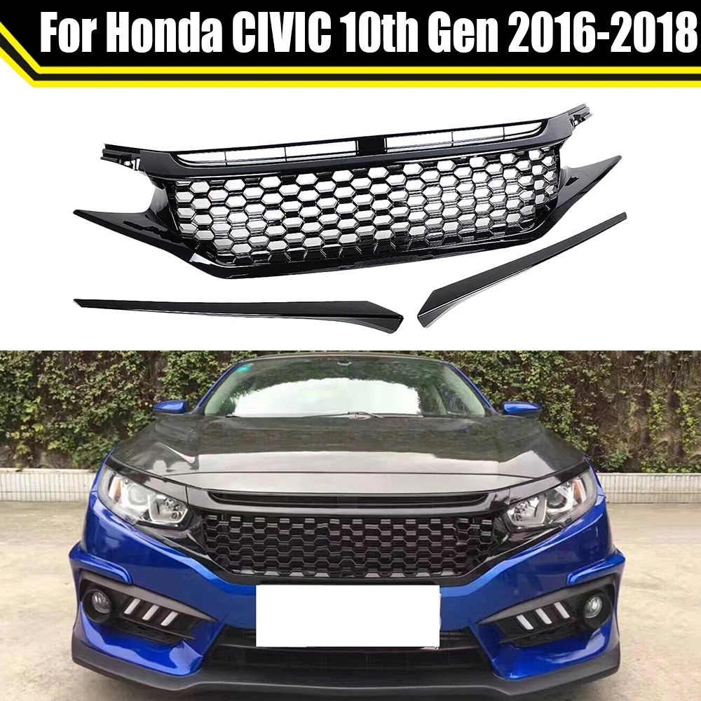 For Honda CIVIC 10th Gen 2016 2018 Front Bumper Hood Mesh Racing Grill ...