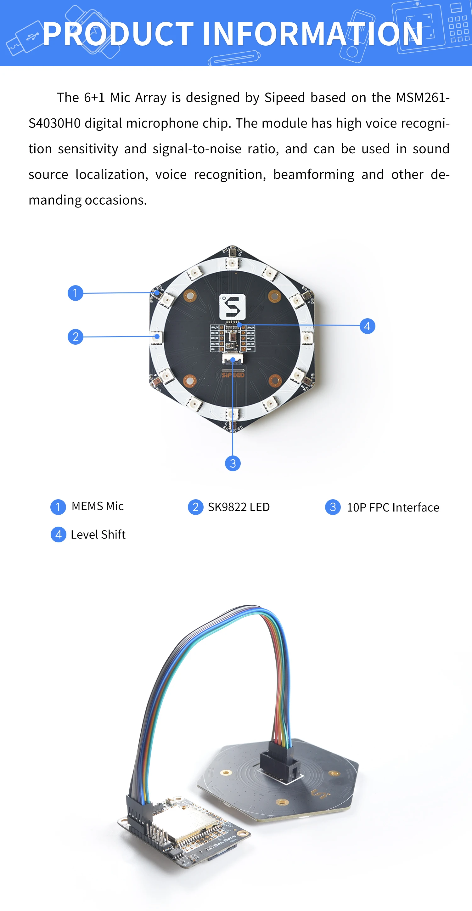 Generic New Sipeed 6+1 Mic Array Sound Source Localization Beamforming Speech Recognition ...