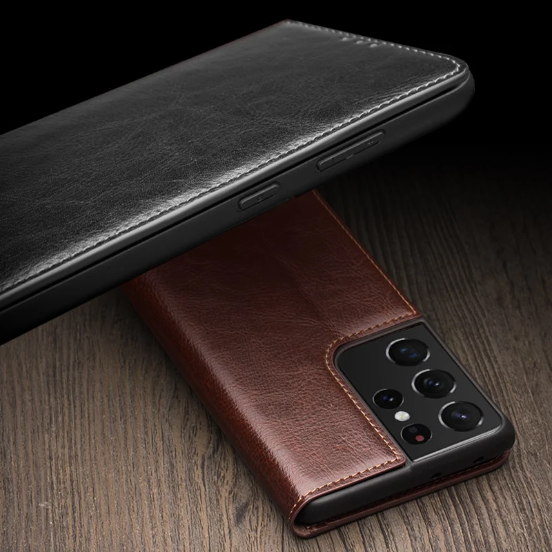 Qialino Luxury Genuine Leather Phone Cover For Samsung Gaxaly S25 S24 ...