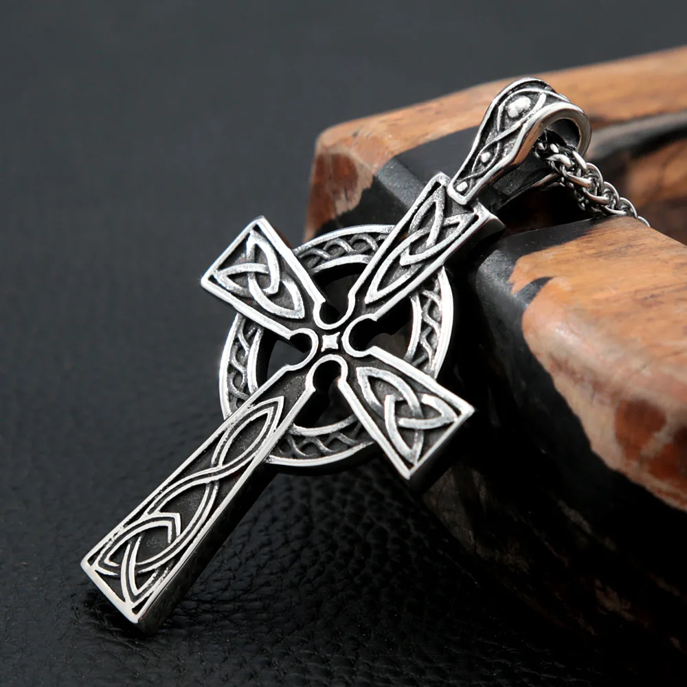 Mens-Irish-Celtic-Knot-Cross-Pendant-Necklace-Stainless-Steel-Nordic ...