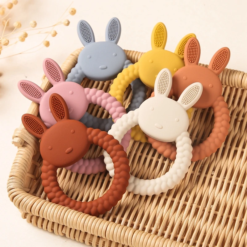 1pc Baby Silicone Teether Cartoon Rabbit Rodent Teething Ring Food ...