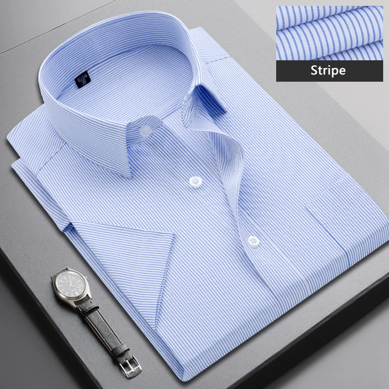 Summer Short-sleeved Men's Stripe Shirt Slim Business Classic Lapel ...