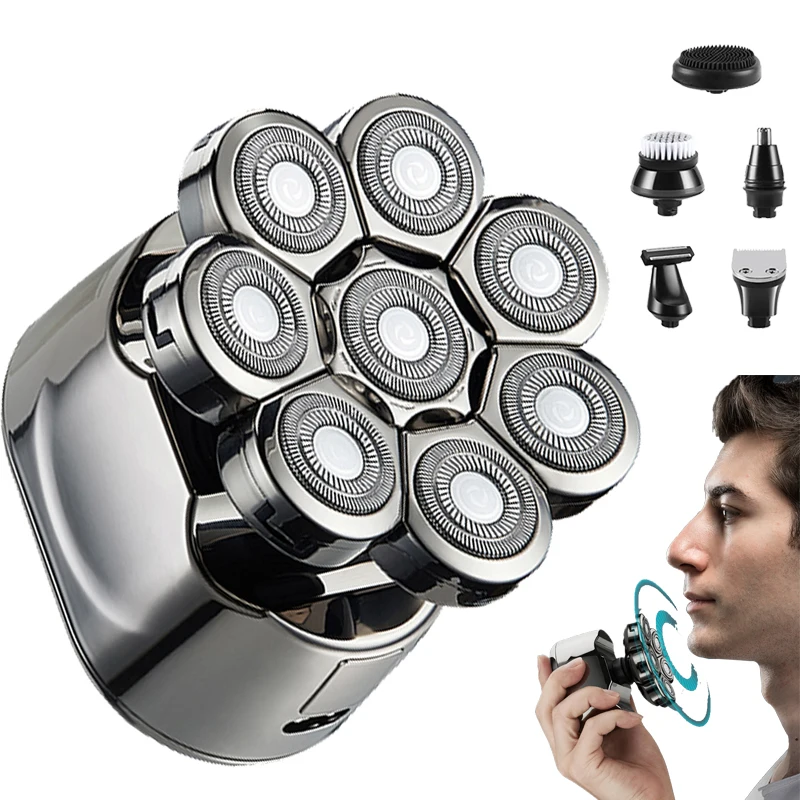6 In 1 USB Shaver Multi use Head Nasal Razor Face Cleansing Brush 8 D ...
