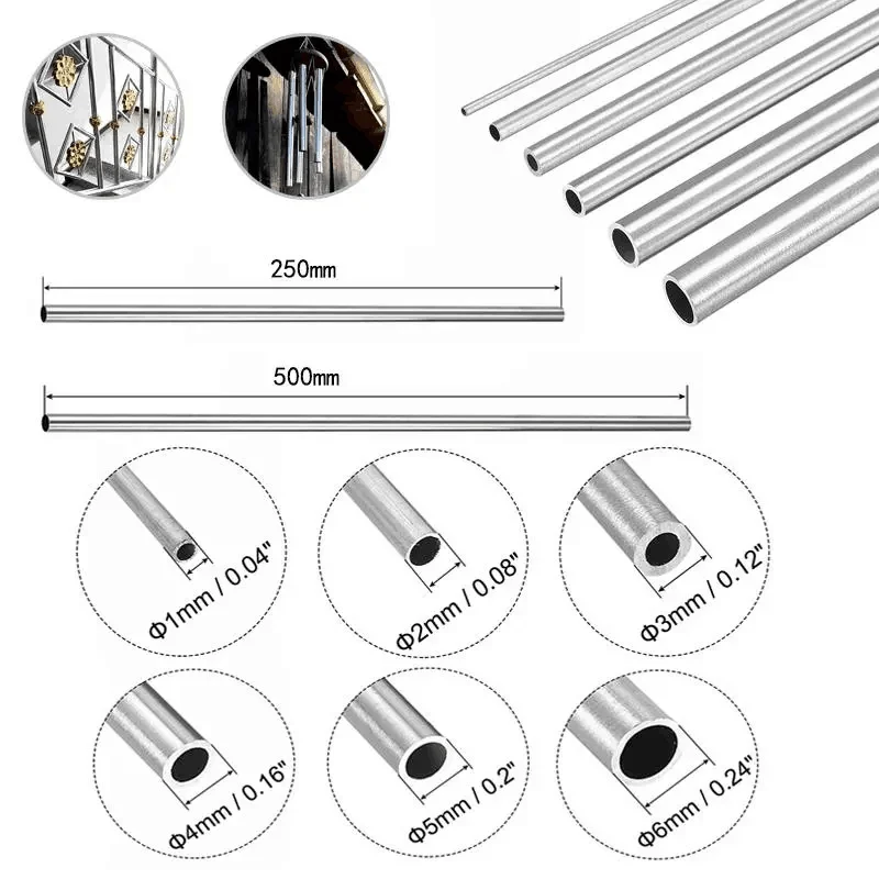 1-10pcs-250mm-500mm-Long-304-Stainless-Steel-Round-Capillary-Straight ...