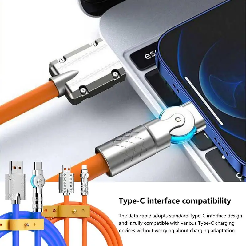 6A 120w USB Type C Cable Bending Resistance 180 Rotatable Fast Charging ...