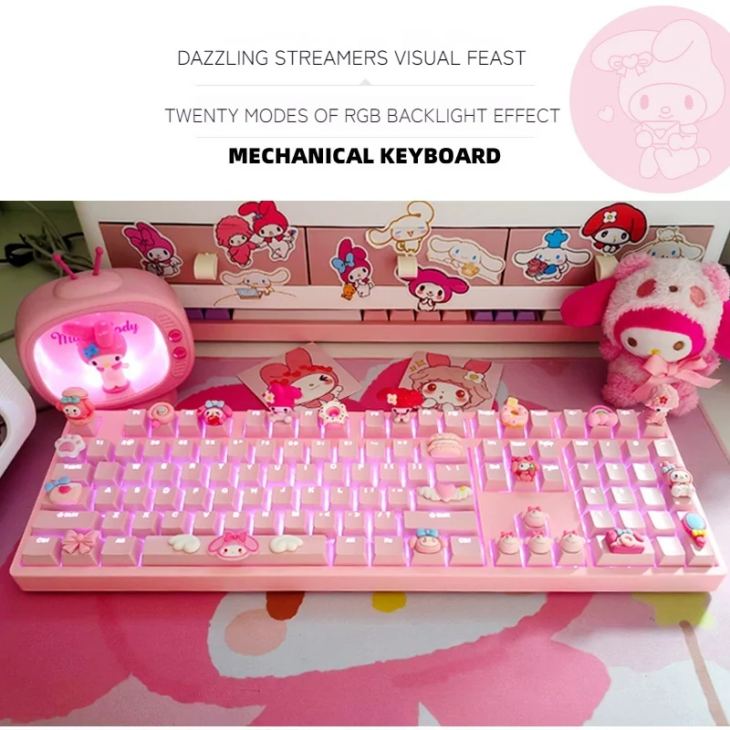 Sanrio Theme Manual Diy Three Mode Keyboard 108 Key Kuromi Melody ...