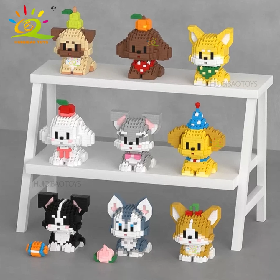 HUIQIBAO-Cute-Pet-Dog-Cat-Micro-Model-Building-Block-Kids-Mini-City ...