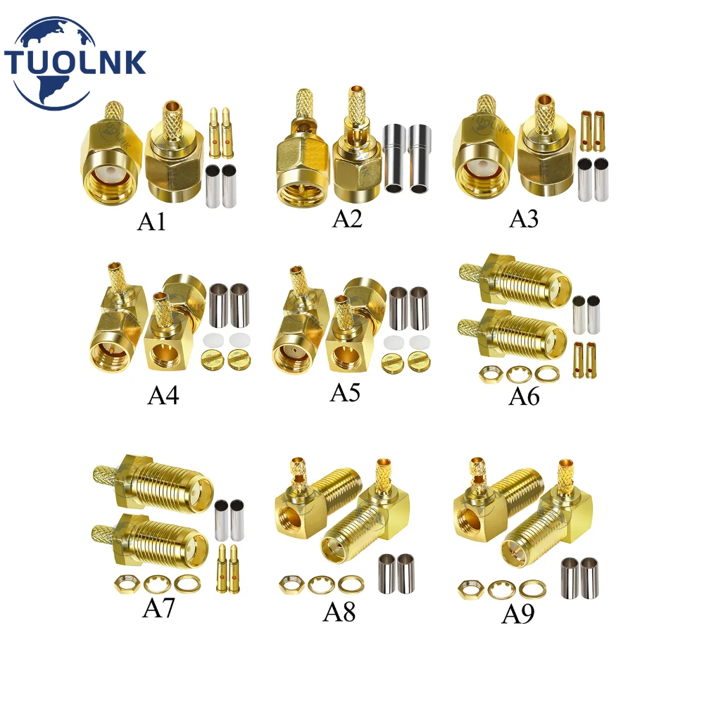 RPSMA Male Crimp Gold Plating RF Connector Reverse Polarity SMA Male ...