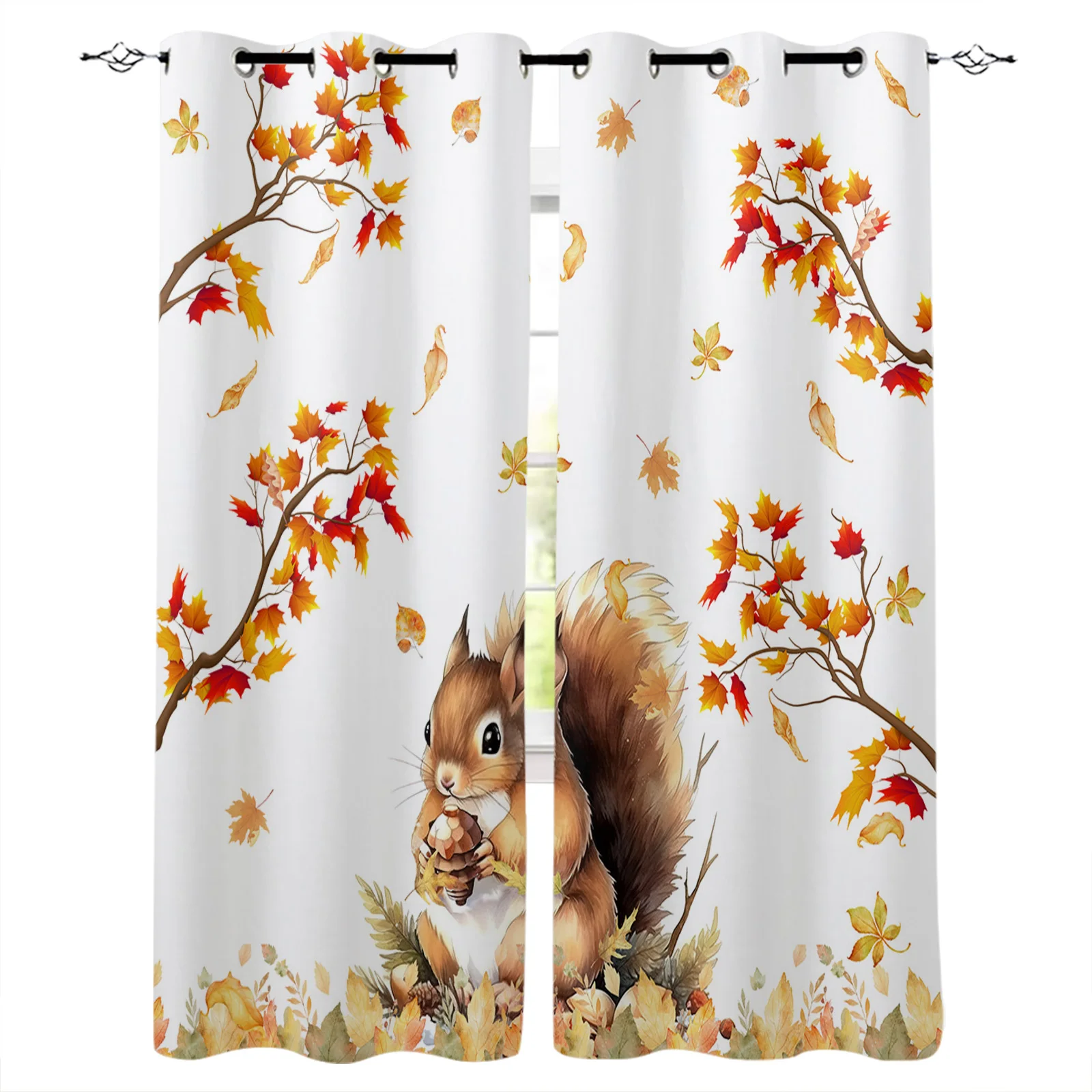 Fall-Squirrel-Maple-Leaf-Curtains-for-Living-Room-Kids-Bedroom-Blinds ...