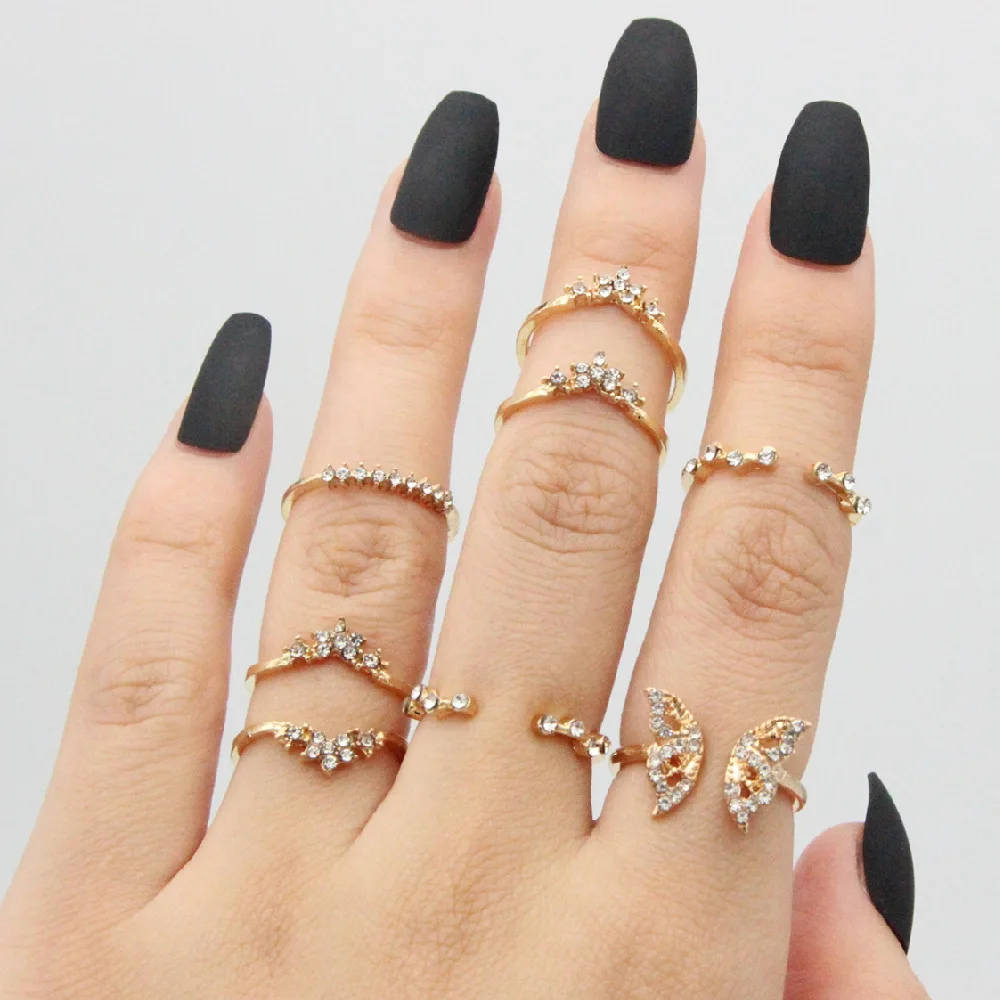 Fashion-Bohemian-Gold-Color-Butterfly-Rings-Set-For-Women-Shiny-Crystal ...