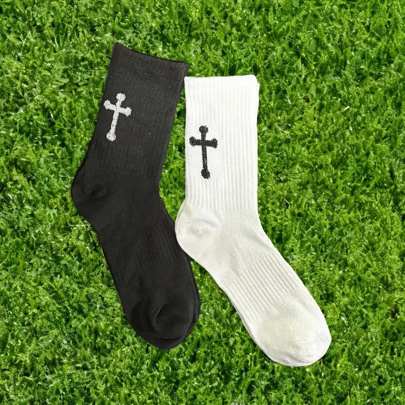 European sizes 38-44, 1/2/5 Pairs Cross Print Mid-Calf Socks for Men ...