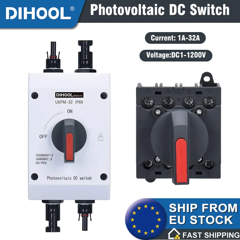 Solar Photovoltaic Isolator DC Switch PV Disconnect DC Switch ON OFF 1000V 1200V 32A UKPM-32 ...