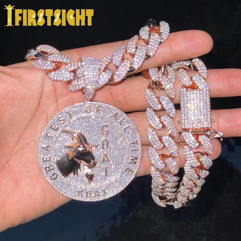 New Iced Out Bling Cz Letter Goat Pendant Necklace Cubic Zirconia Round ...