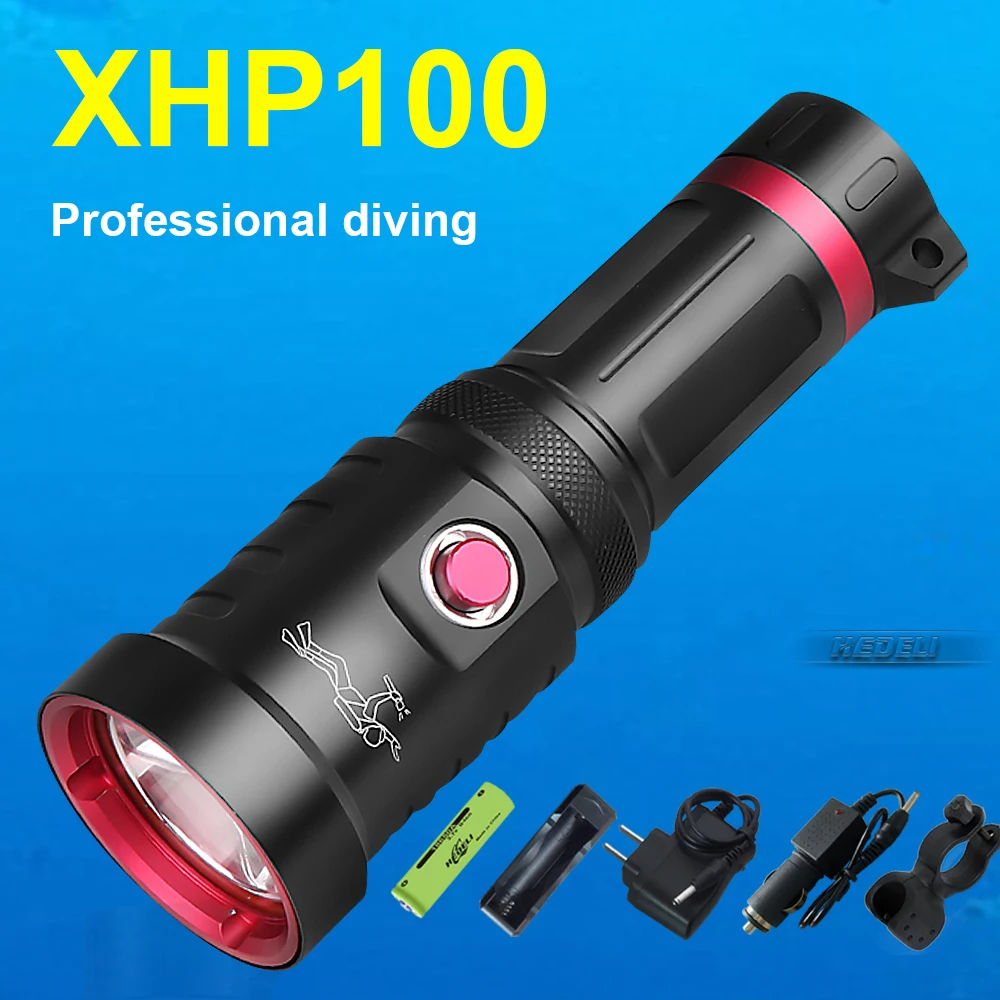 NEW-Professional-Diving-Flashlights-XHP100-High-Power-Led-Torch-18650 ...