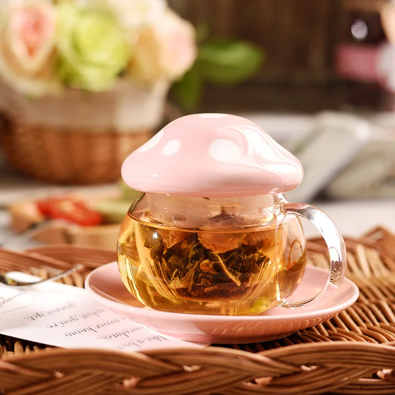 Cute-Mushroom-Ceramic-Cover-Saucer-Glass-Tea-Water-Separation-Cup ...