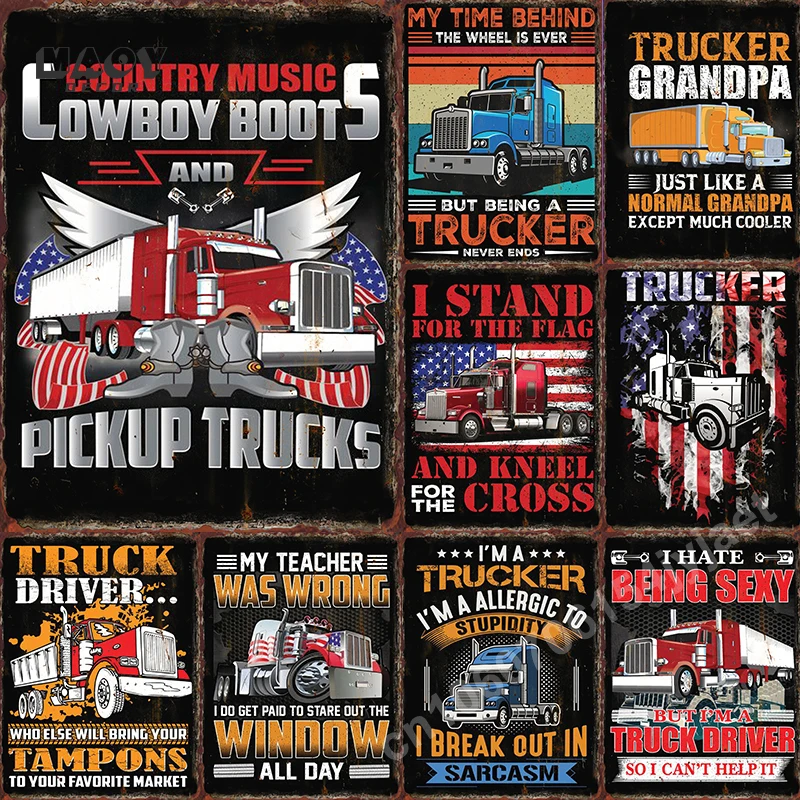 Trucker-Truck-Driver-Trucks-Poster-Garage-Metal-Tin-Sign-Car-Club-Iron ...
