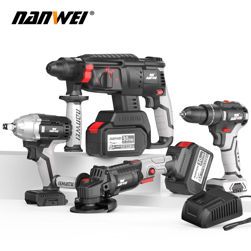 NANWEI Tool Set 4-Piece Cordless Brushless Drill Electric Screwdriver ...