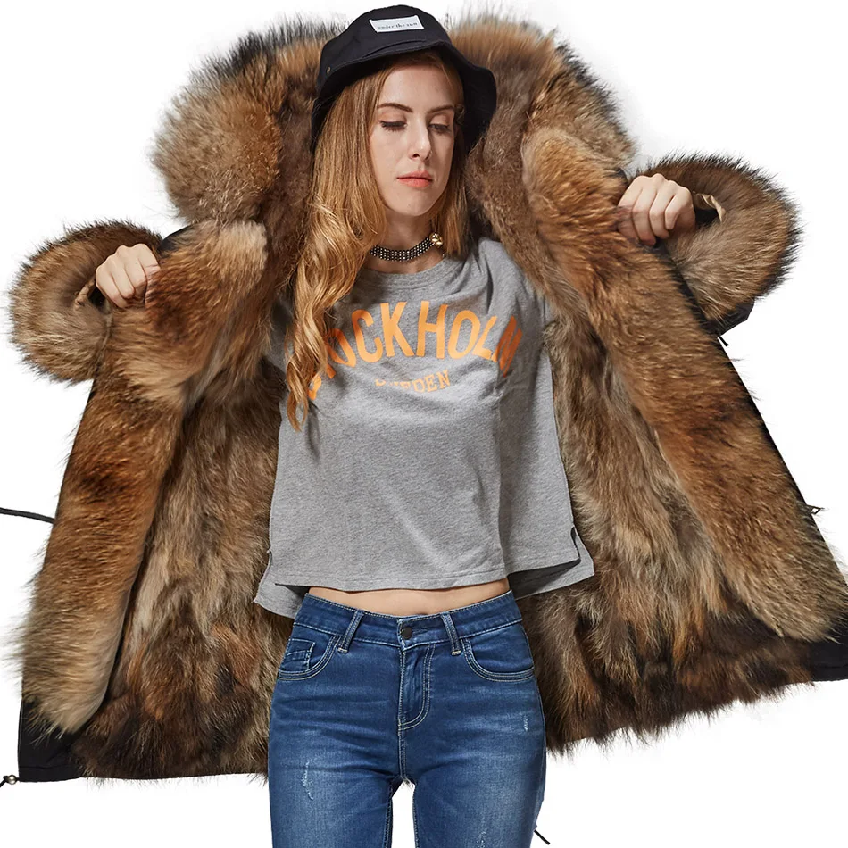 Maomaokong2022 New Winter Jacket Women Long Parka Real Fox Fur Coat Natural Raccoon Fur Collar ...