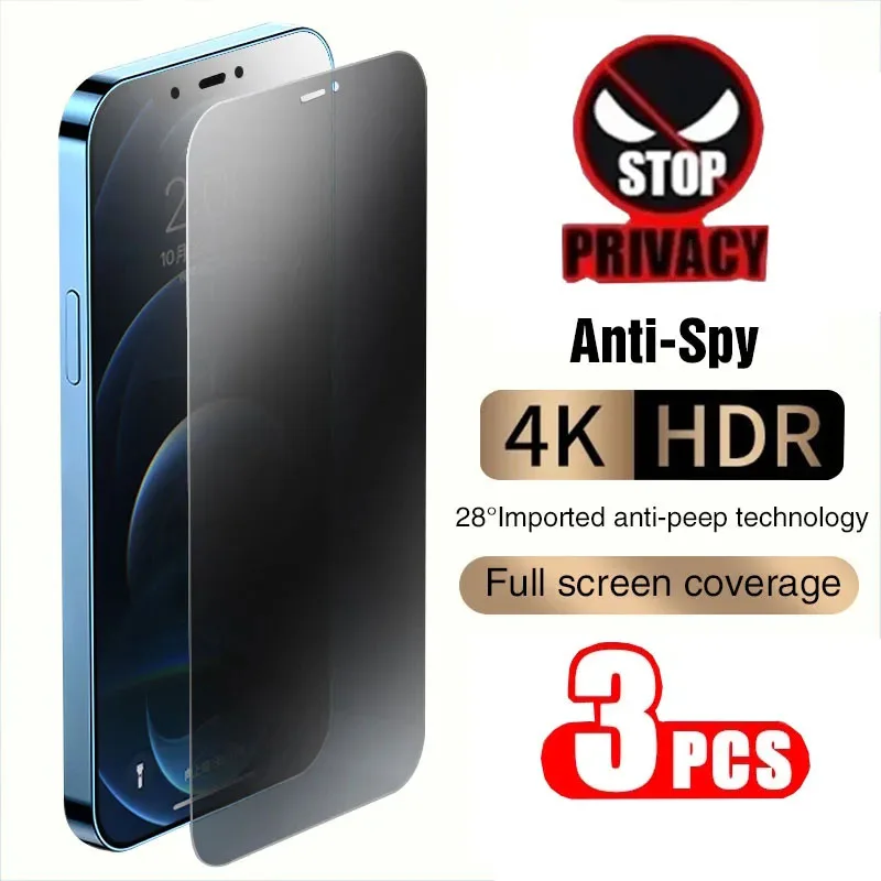 3PCS Privacy Screen Protector For iPhone 14 13 12 PRO MAX Full Cover ...