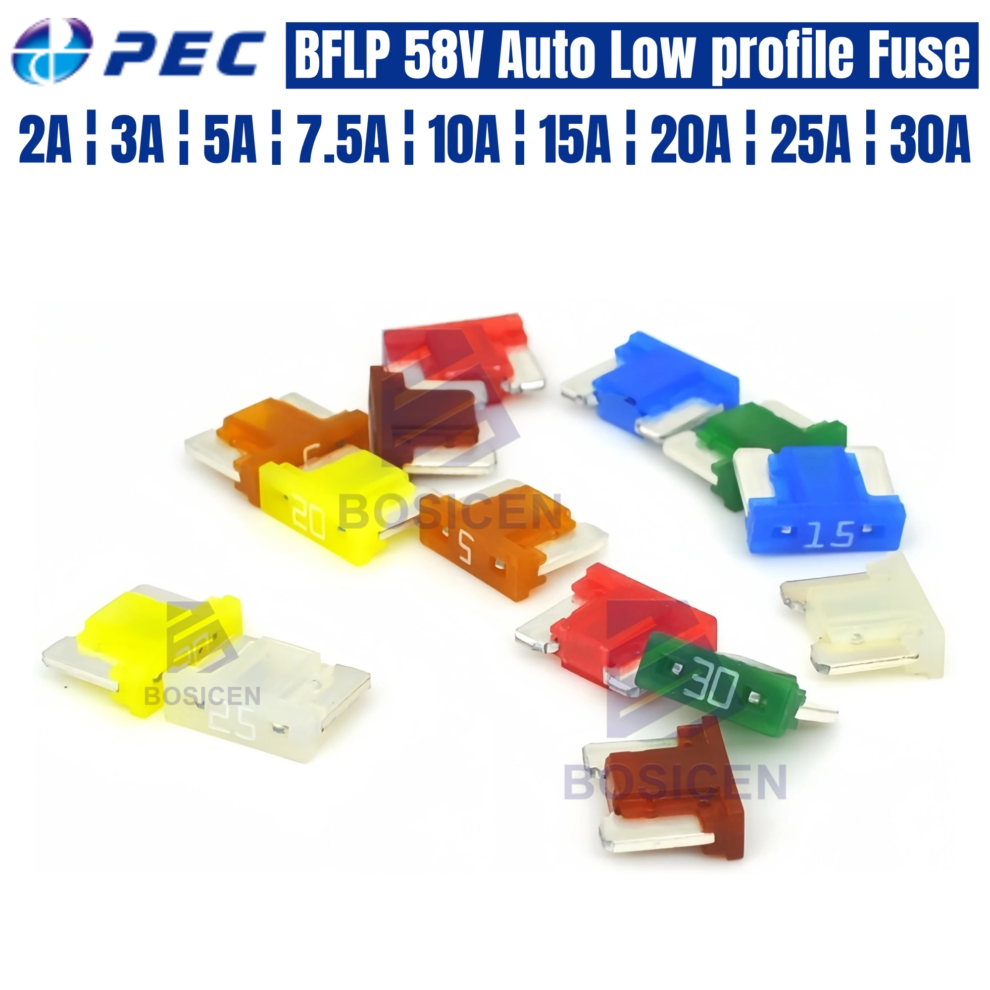100PCS PEC Compact Micro Blade Fuse 58V 2A 3A 5A 7.5A 10A 15A 20A 25A ...