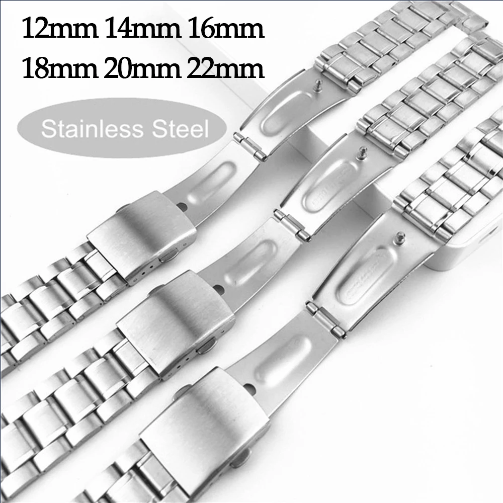 18mm-20mm-22mm-Stainless-Steel-Strap-Fashion-Sliver-Adjustable-New ...