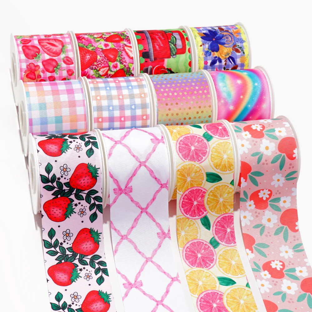 5 Yards Strawberry Orange Cherry Printed Grosgrain Satin Ribbons For ...