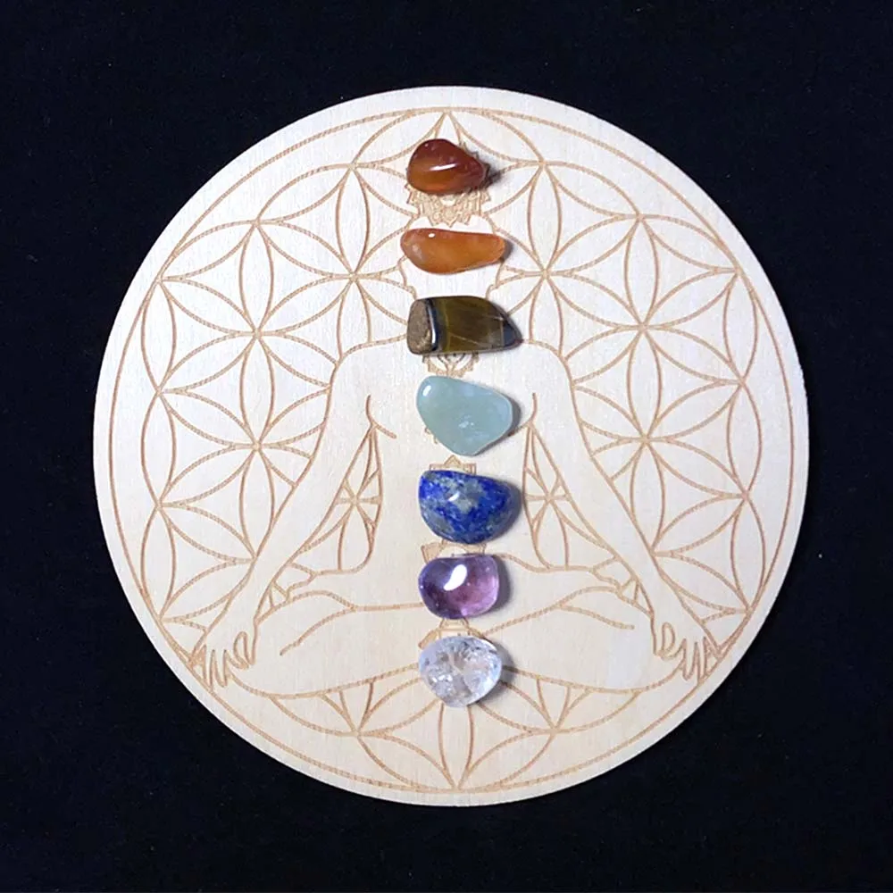 7pcs/Set Natural Crystal Mixed Seven Chakra Healing Stone Wooden Plates ...