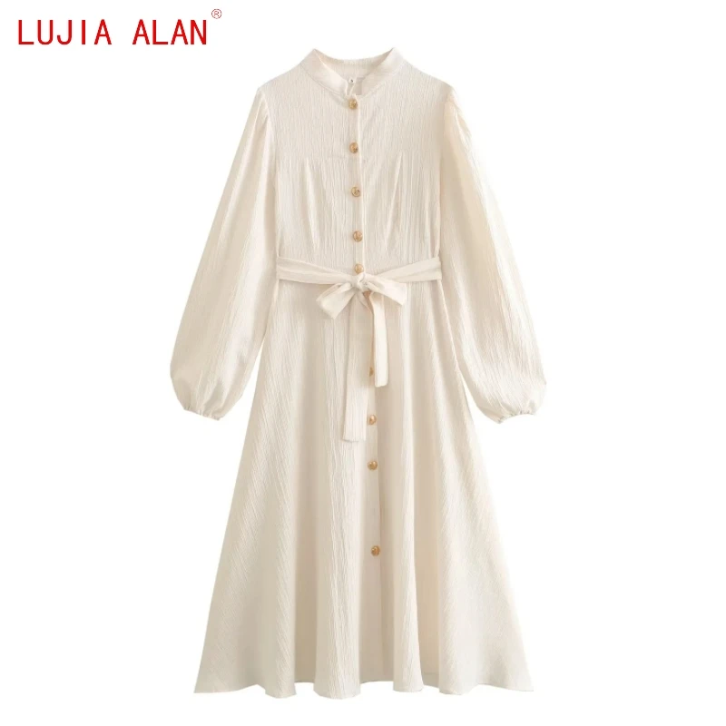 LUJIA-ALAN-vestido-Midi-elegante-para-mujer-traje-informal-de-manga ...
