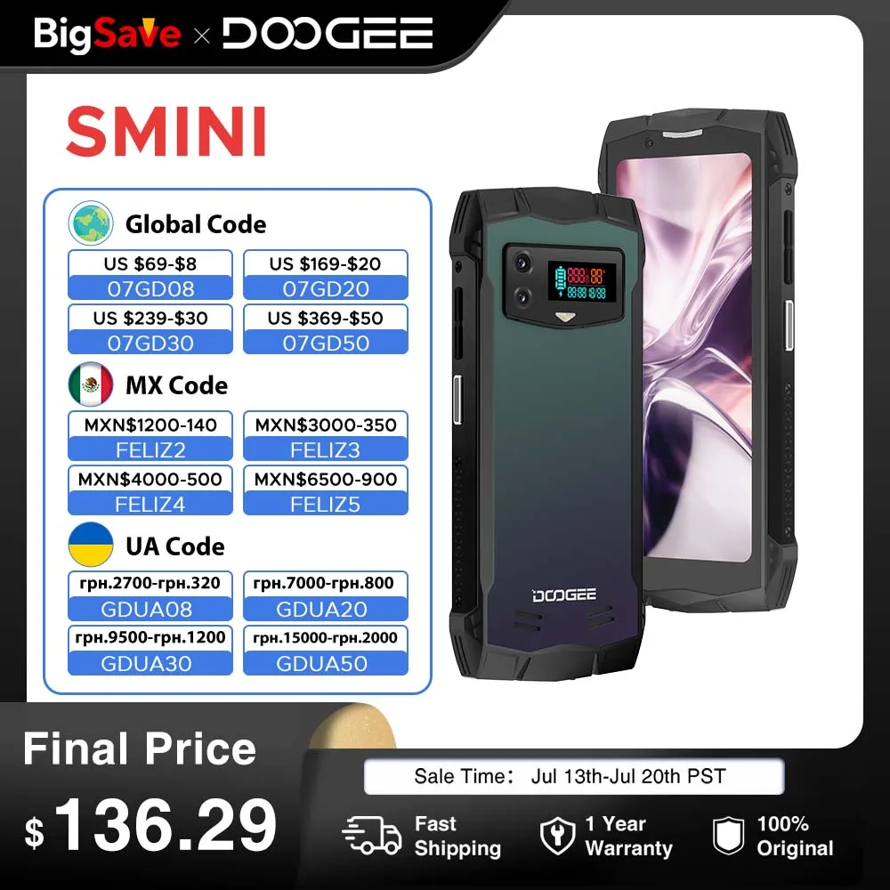 World-Premiere-DOOGEE-Smini-Rugged-Phone-4-5-qHD-Display-8GB-256GB-Innovative-Rear-Display ...