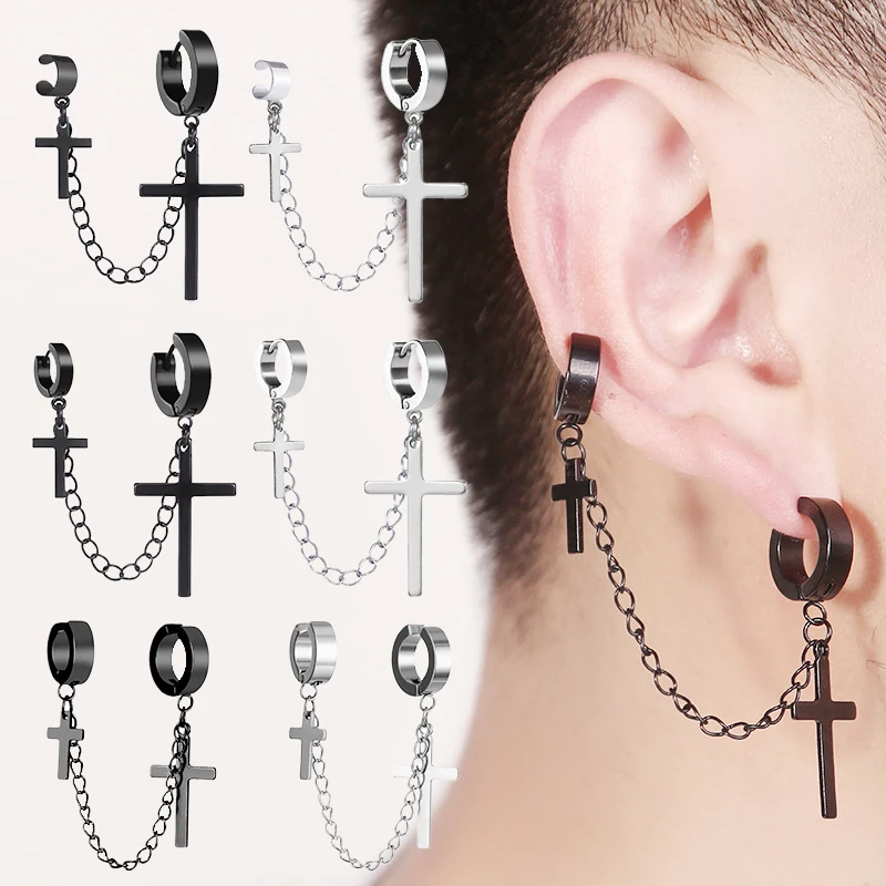 1pc-Punk-Cross-Tassel-Earrings-Women-Integrated-Clip-Stud-Earring ...