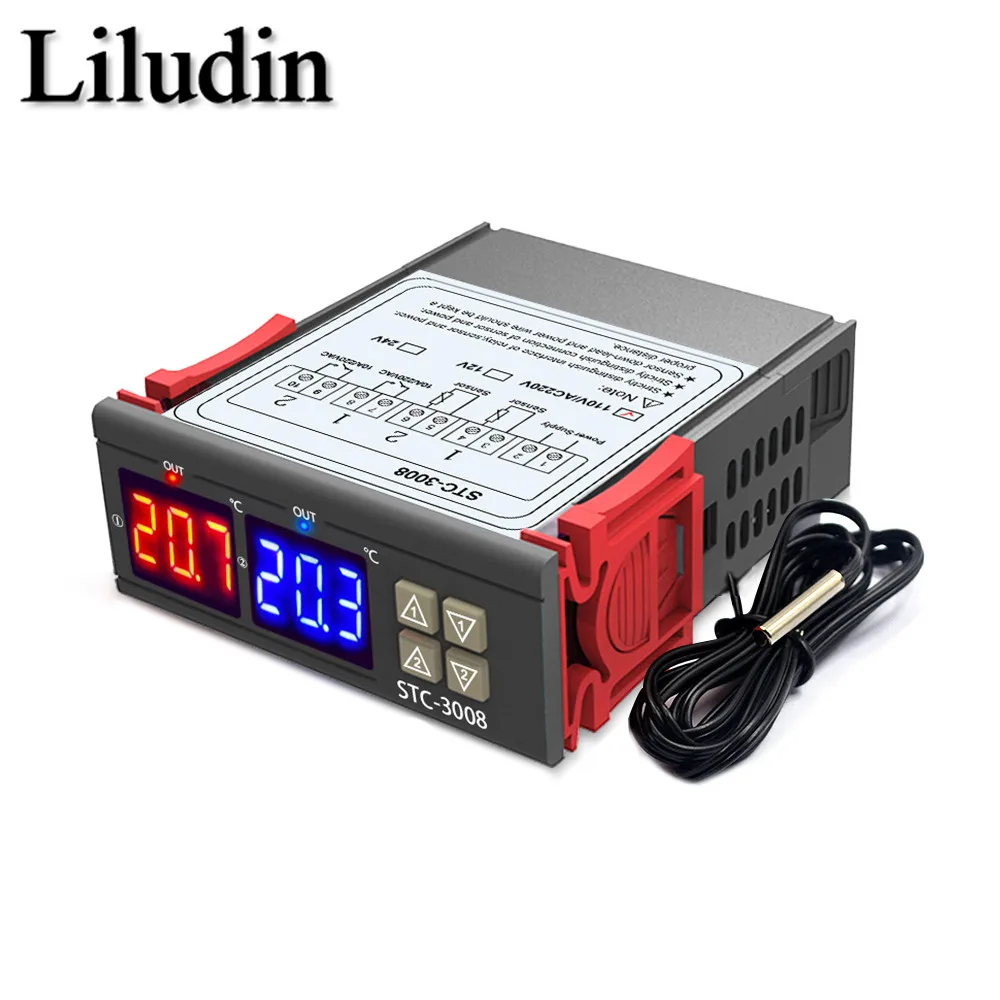 STC-3008 Dual Digital Temperature Controller Two Relay Output 12V 24V 220V Thermoregulator ...