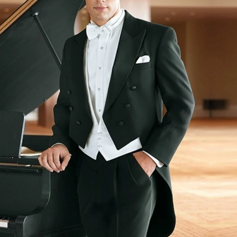 Traje-negro-de-cola-de-boda-para-novio-cena-fiesta-esmoquin-3-piezas ...