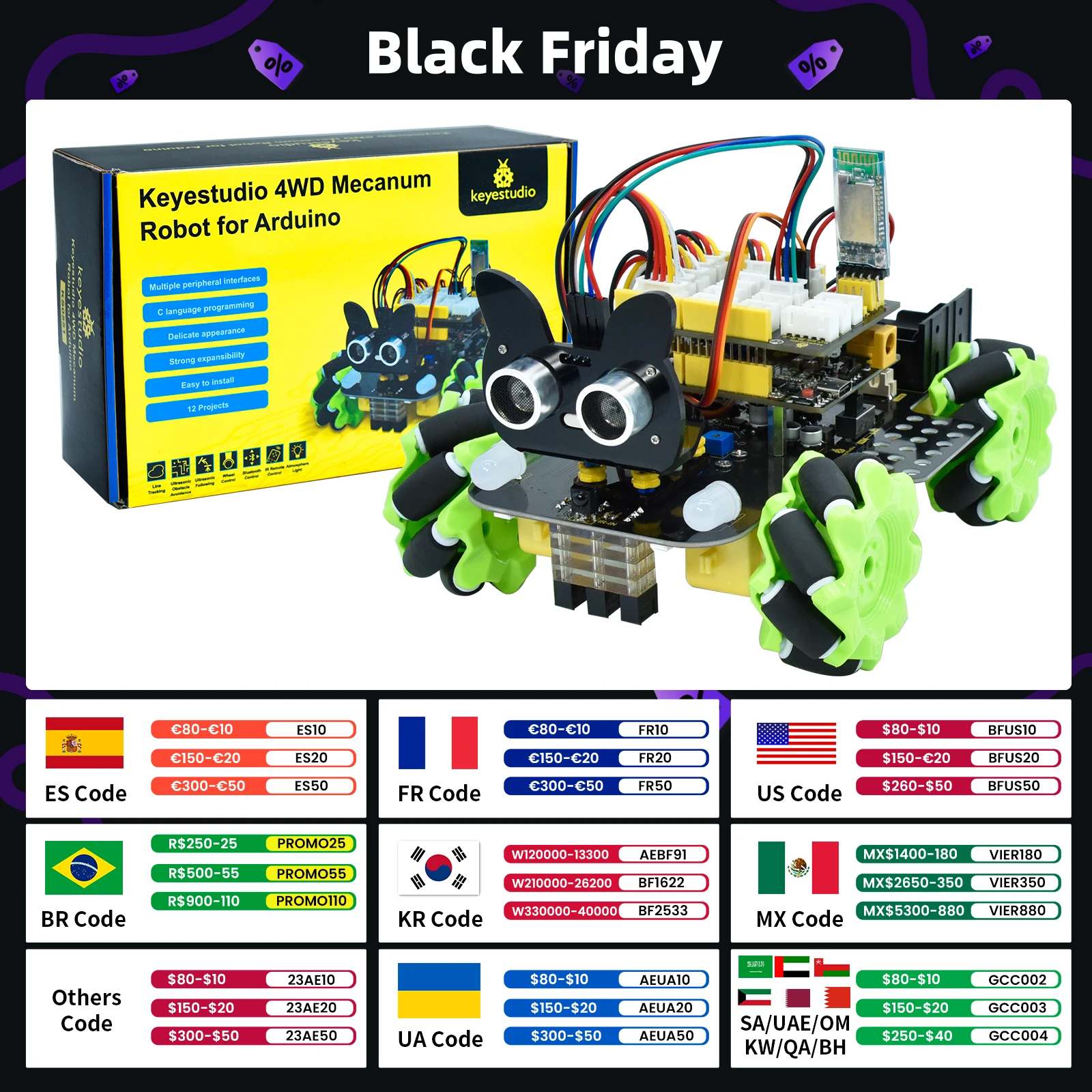 Keyestudio-4WD-Mecanum-Robot-Car-Kit-para-Arduino-Smart-DIY-Projeto ...