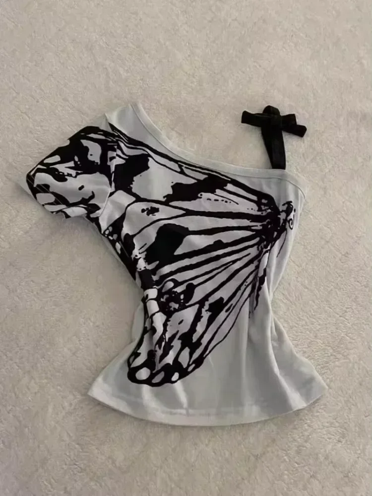 2024 Summer Sexy One Shoulder Design Y2k Vintage T-Shirts Women ...