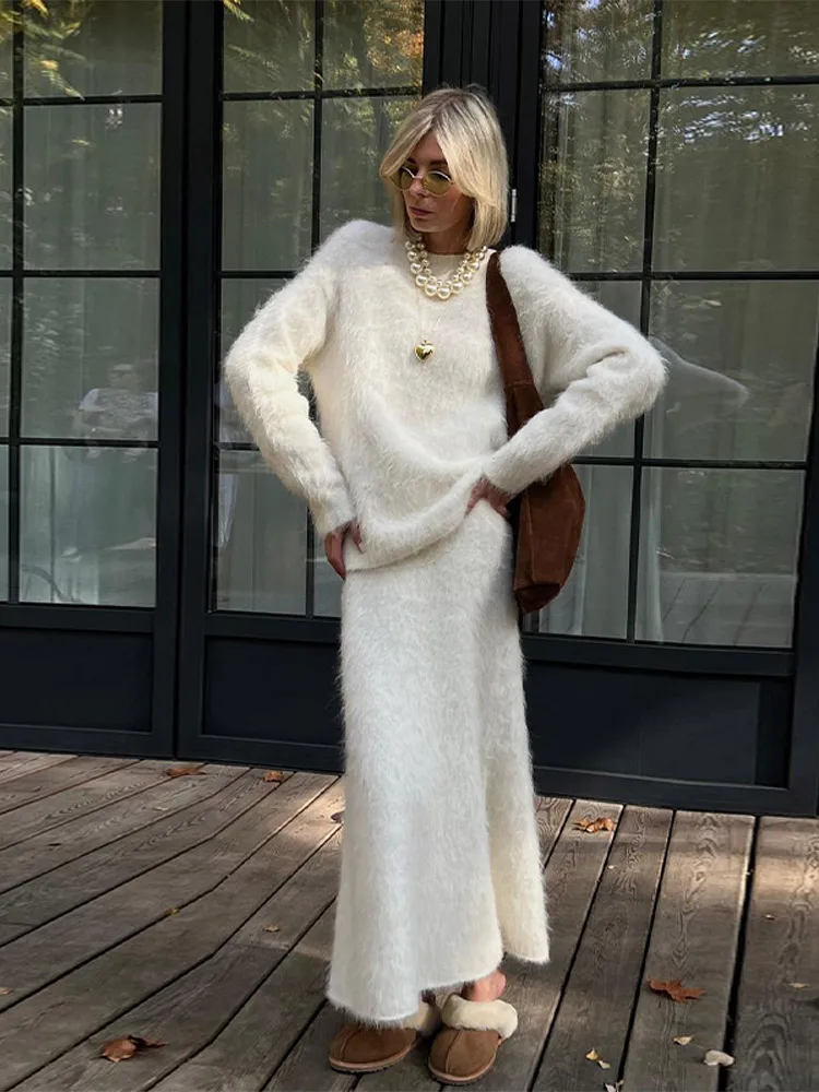 Conjunto-de-su-ter-de-caxemira-com-gola-O-feminino-chique-mangas ...